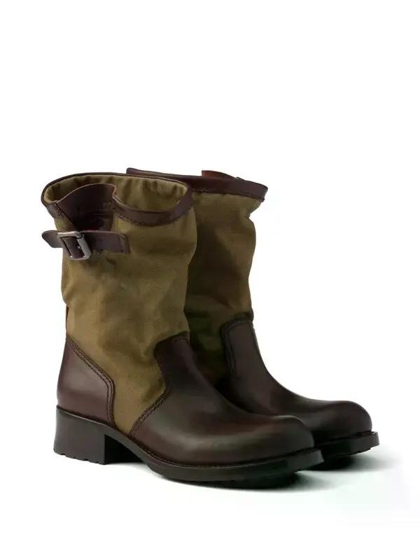 Prada Leather And Canvas Mid-calf Buckled Boots