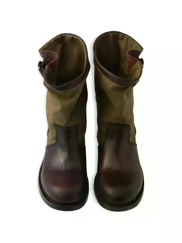 Prada Leather And Canvas Mid-calf Buckled Boots