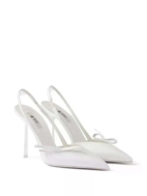 Prada Patent Leather Slingback Pumps With Bow Detailing