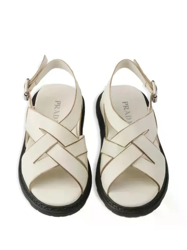 Prada Antiqued Leather Criss-cross Sandals - Neutrals