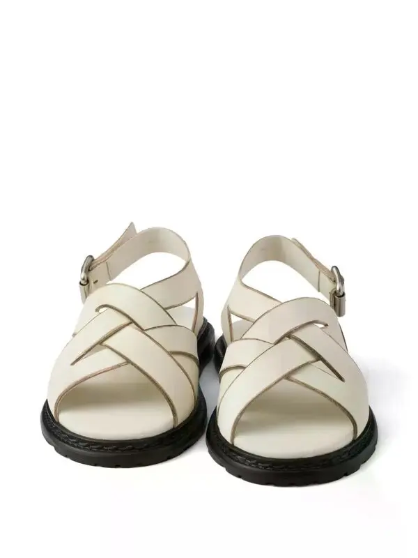 Prada Antiqued Leather Criss-cross Sandals - Neutrals