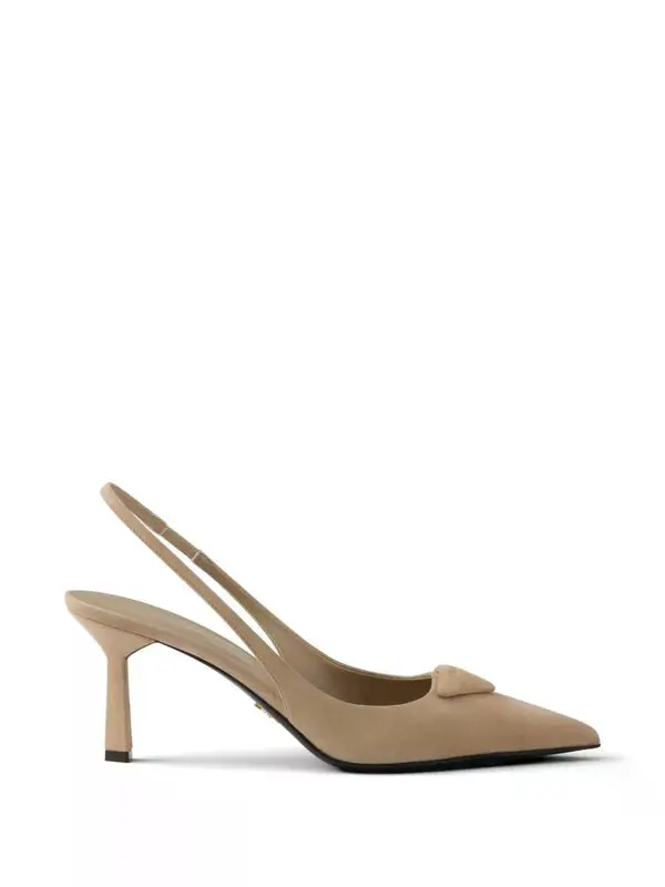 Prada Suede Slingback Pumps With Triangle Logo Detail