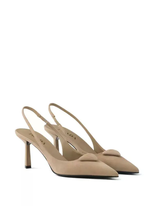 Prada Suede Slingback Pumps With Triangle Logo Detail