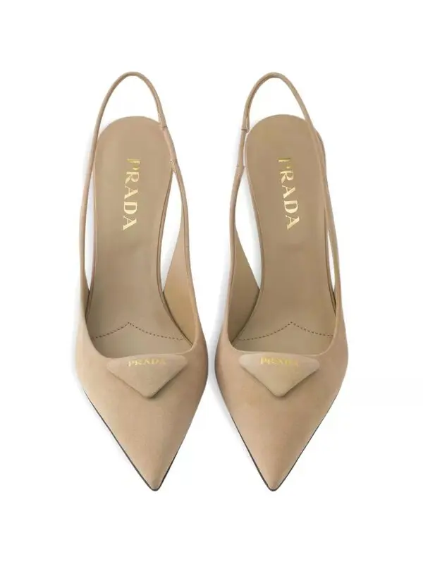 Prada Suede Slingback Pumps With Triangle Logo Detail
