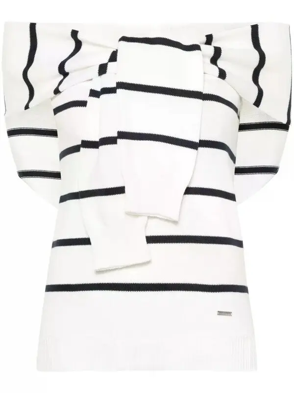 Dsquared2 Striped Knit Top With Decorative Sleeves - White
