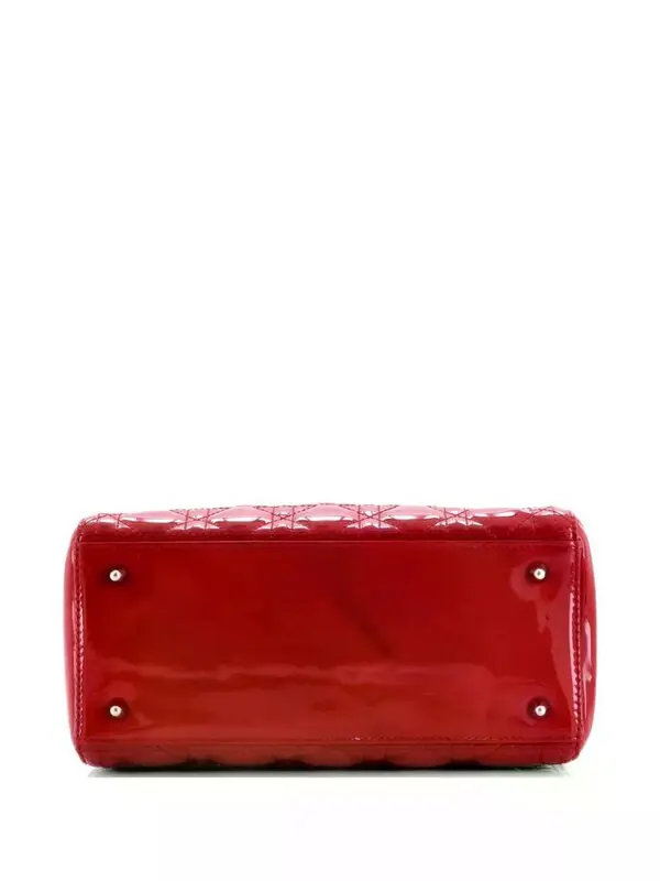 Dior Lady Medium Satchel Cannage Quilt Patent - Red