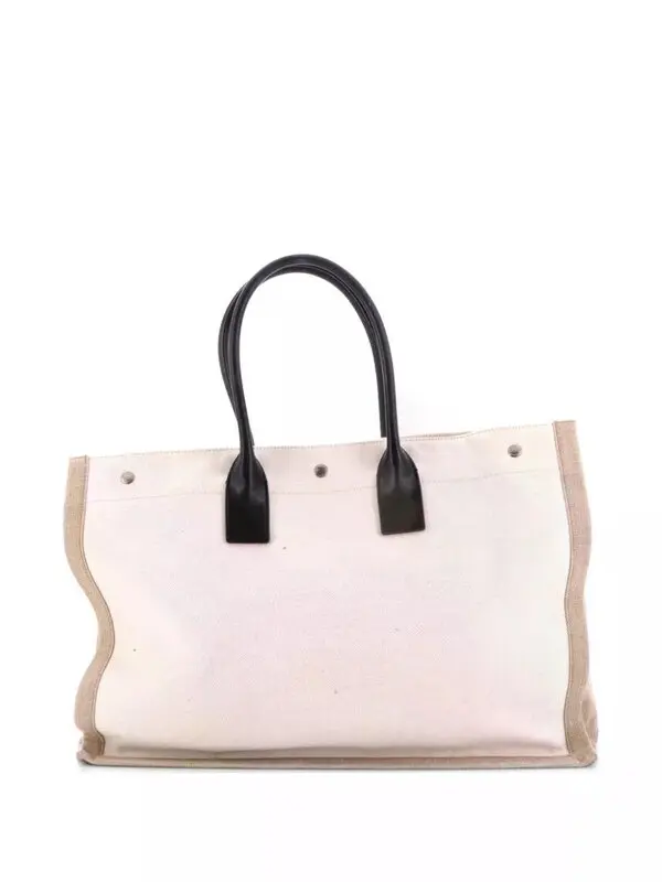 Saint Laurent Rive Gauche Shopper Canvas Large Tote Bag - Neutrals