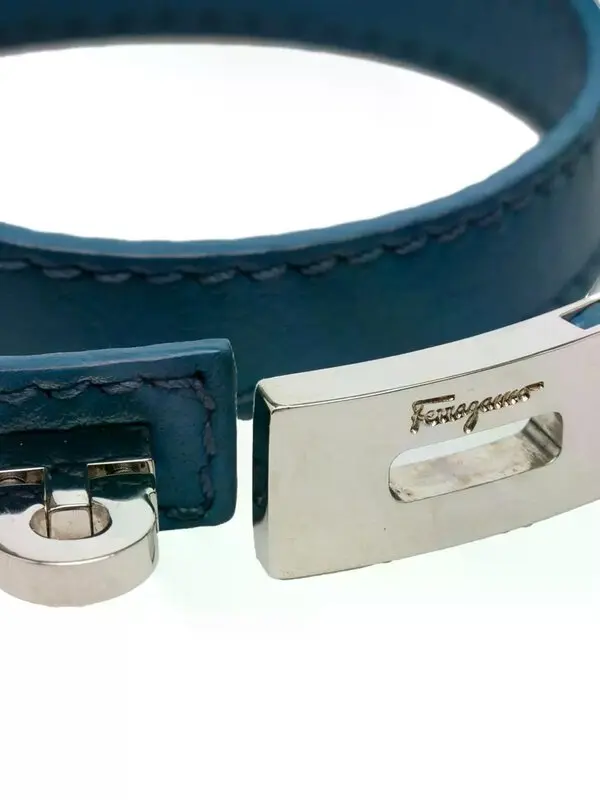 FERRAGAMO Leather Gancini Lock Double Wrap Bracelet