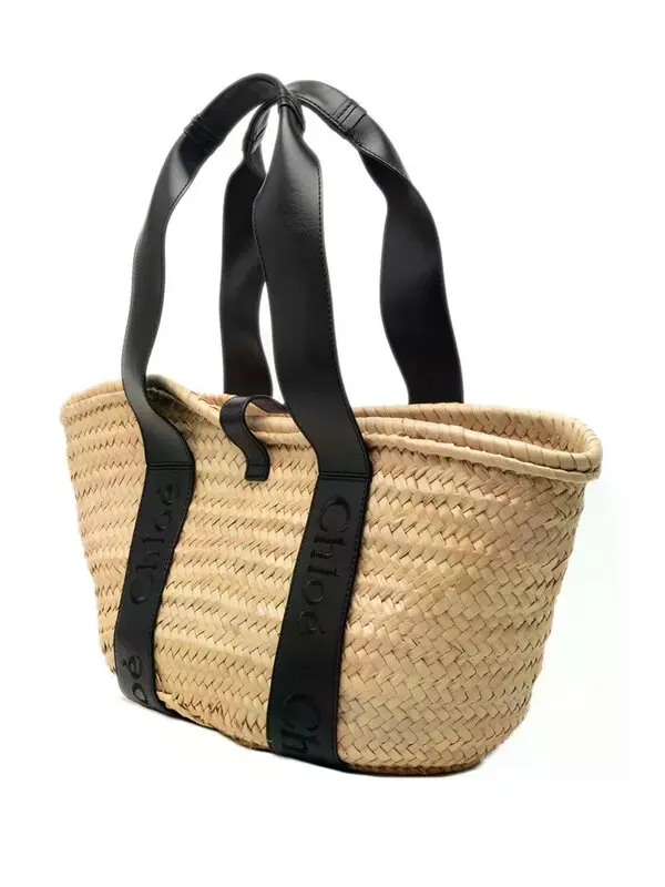 Chloé Medium Raffia And Smooth Calfskin Sense Basket Tote Bag