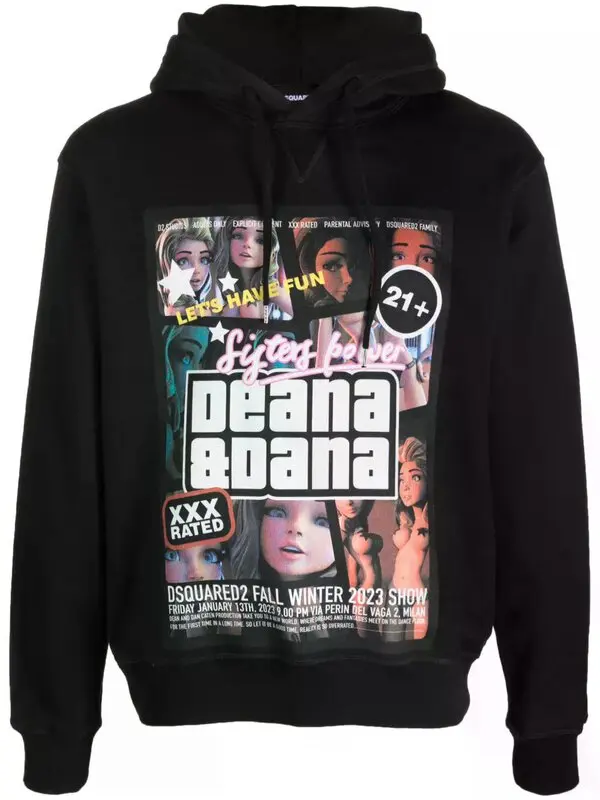 Dsquared2 Graphic-print Cotton Hoodie - Black