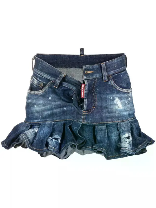 Dsquared2 Distressed Denim Pleated Skirt
