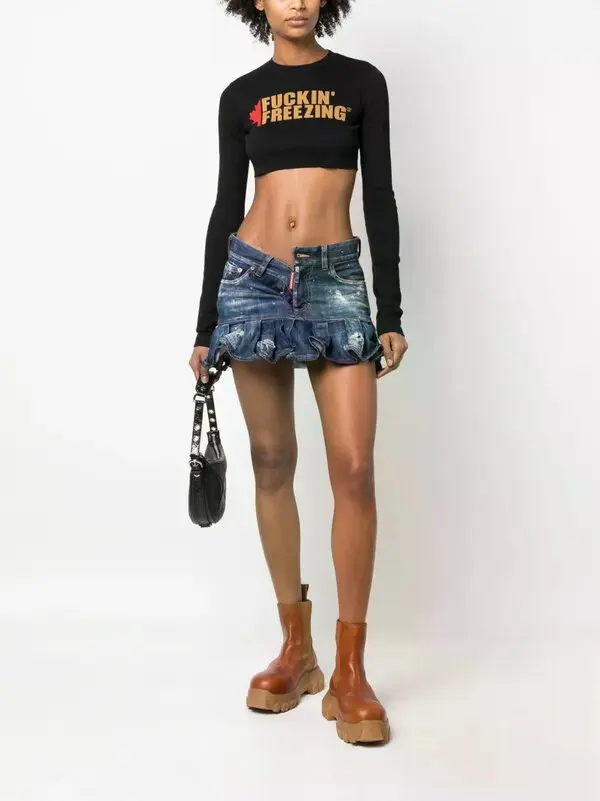 Dsquared2 Distressed Denim Pleated Skirt