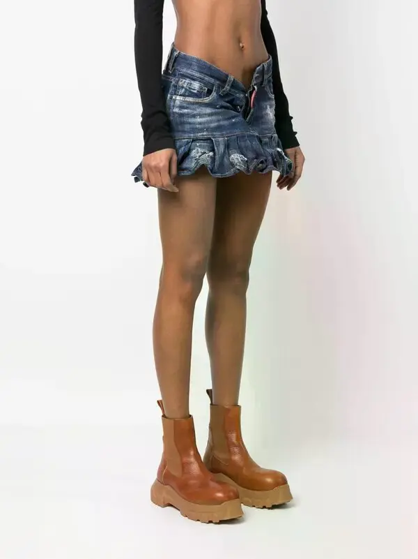Dsquared2 Distressed Denim Pleated Skirt