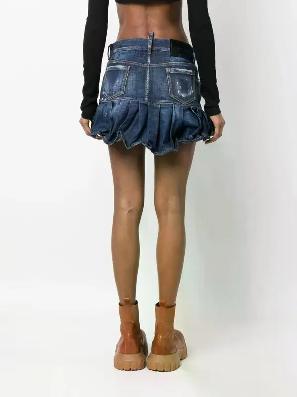 Dsquared2 Distressed Denim Pleated Skirt