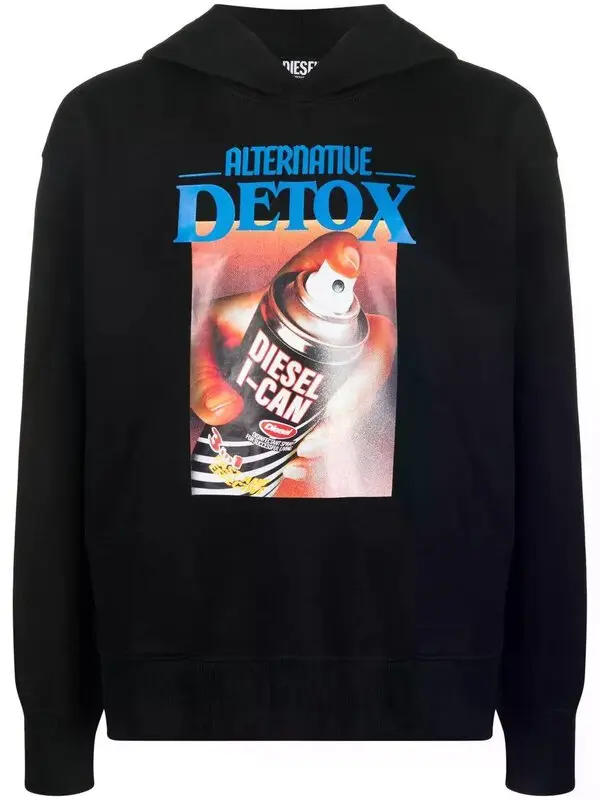 DIESEL® Logo Print Cotton Hoodie - Black