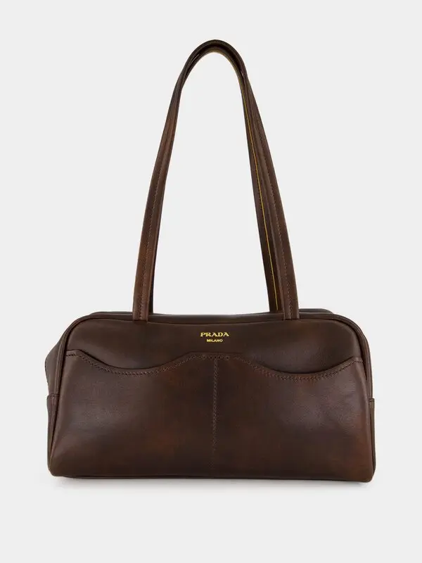 Prada Antiqued Leather Top-handle Bag - Brown