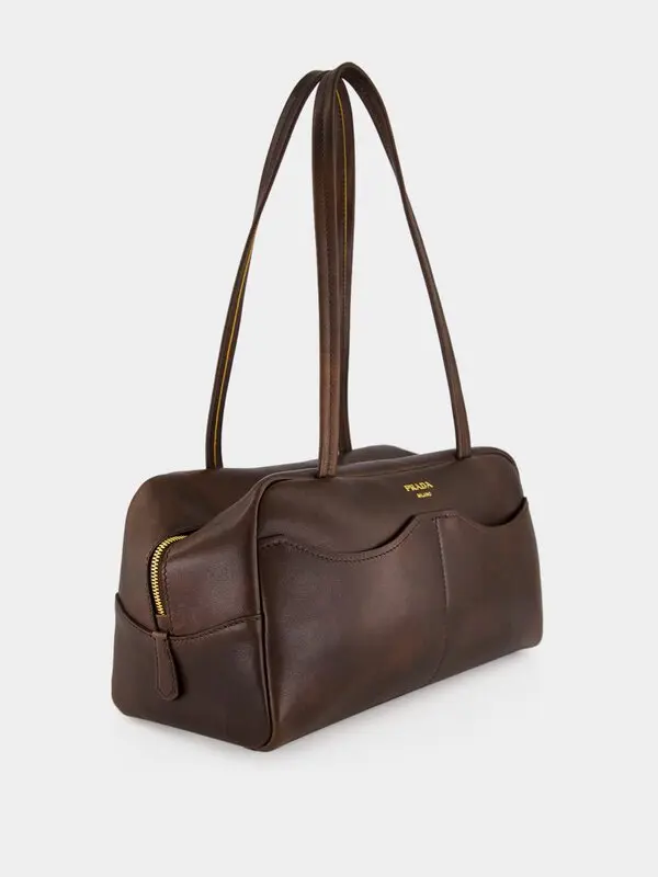 Prada Antiqued Leather Top-handle Bag - Brown