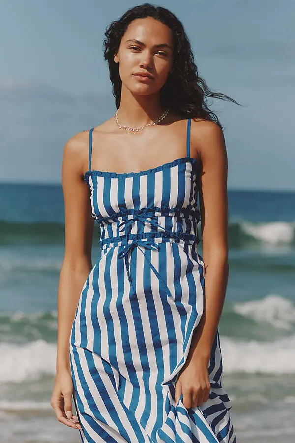 Beach Riot Cotton Levie Maxi Dress - Twilight Tides Stripes