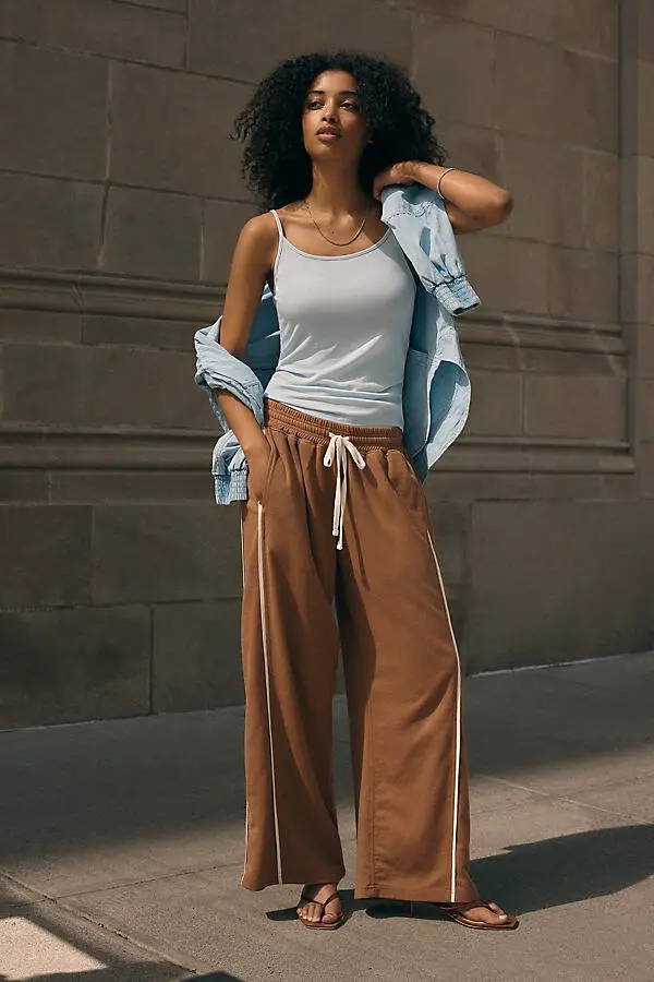 DAILY PRACTICE Piped Wide-leg Pants - Rawhide