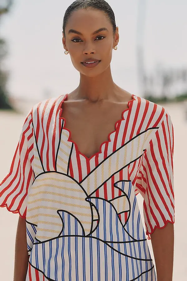 Farm Rio Striped Mini Dress - Navy Stripes Off-white