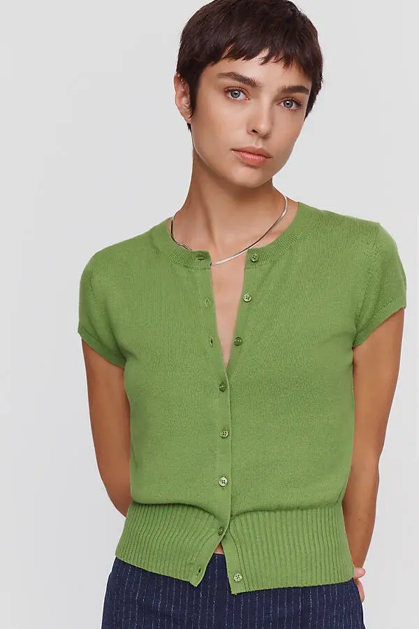 Maeve Coco Short-sleeve Cardigan - Lime