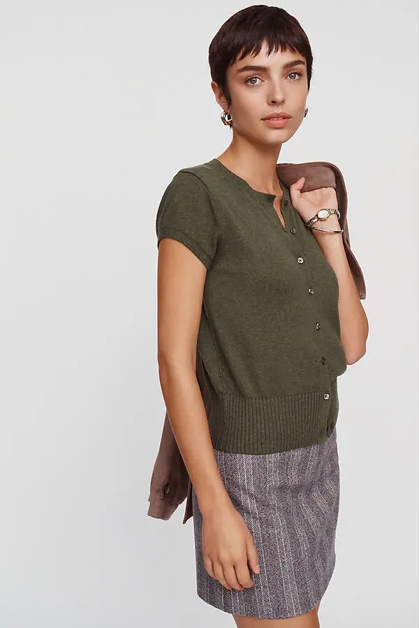 Maeve Coco Short-sleeve Cardigan - Pine