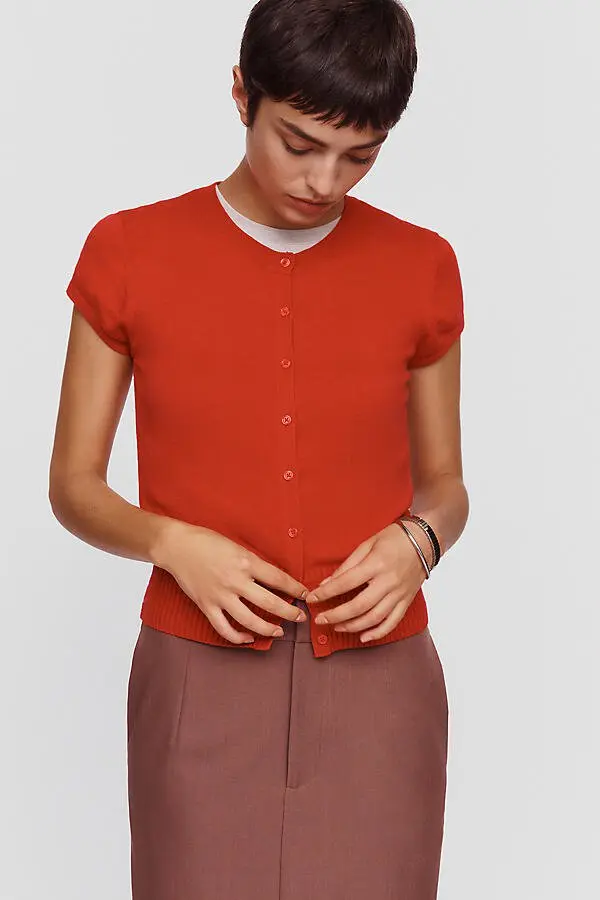 Maeve Coco Short-sleeve Cardigan - Red