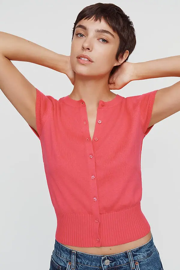 Maeve Coco Short-sleeve Cardigan - Rose