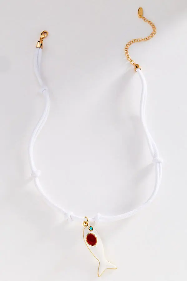 Anthropologie Fish Pendant Cord Necklace - White