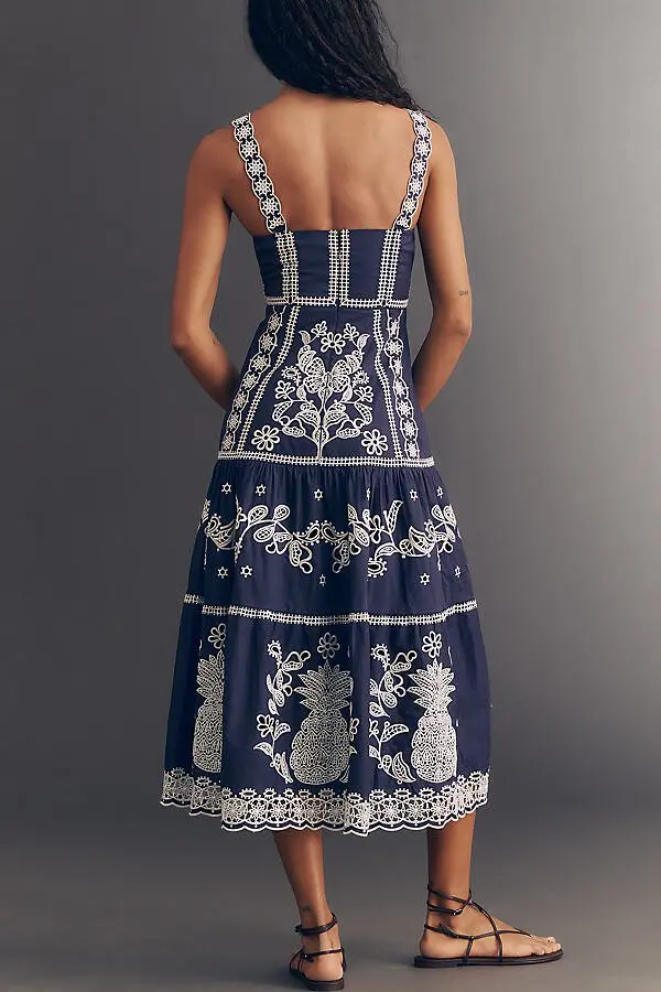 Farm Rio Embroidered Midi Dress