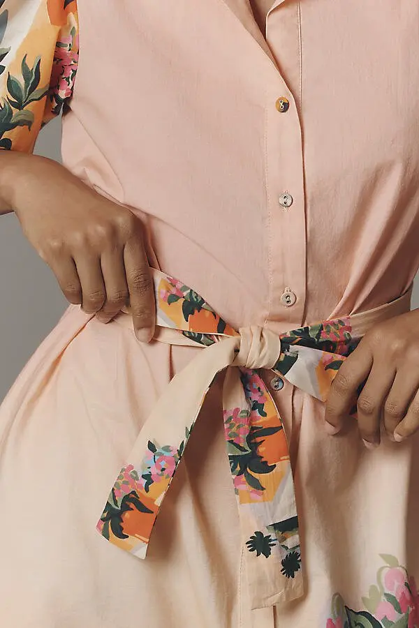 CELINA MOON Janeli Collared Printed Midi Dress - Peach