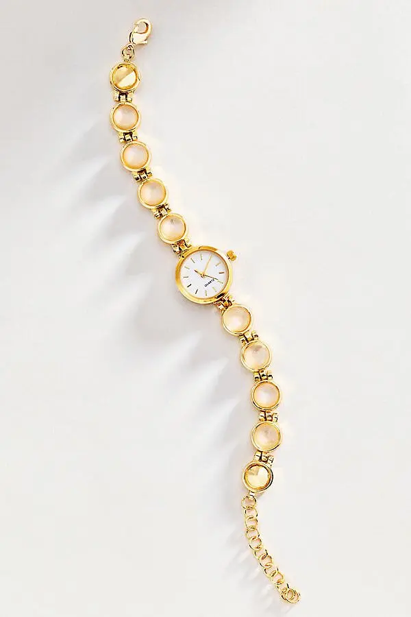 Anthropologie Multi-stone Cateye Watch - Gold / Clear / Neutral