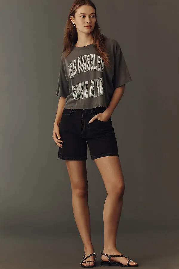 ANINE BING Johnny Cropped Graphic T-shirt - Grey