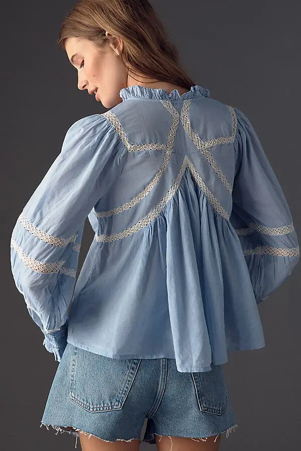 Anthropologie Embroidered High-neck Blouse