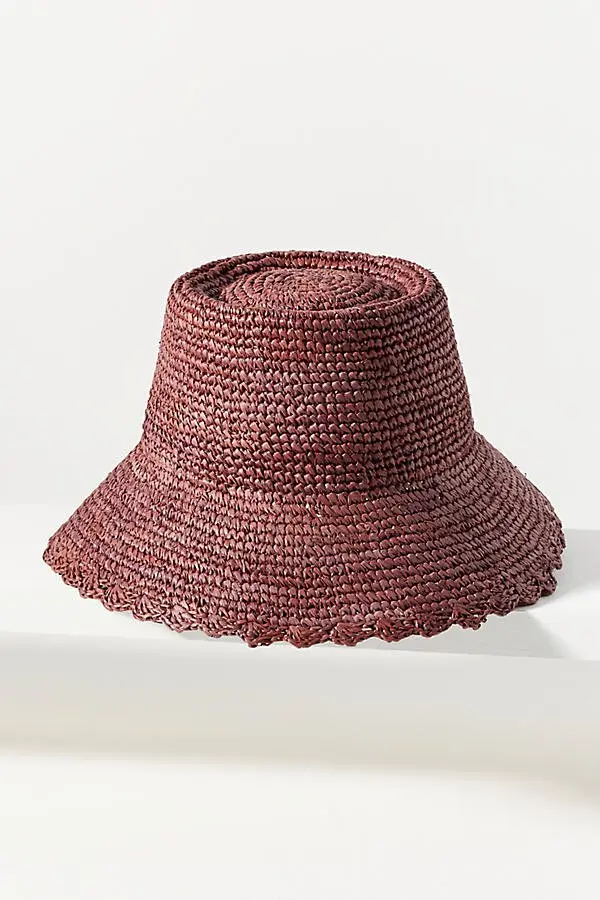 WYETH Scalloped Straw Bucket Hat - Chocolate