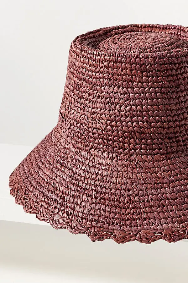 WYETH Scalloped Straw Bucket Hat - Chocolate