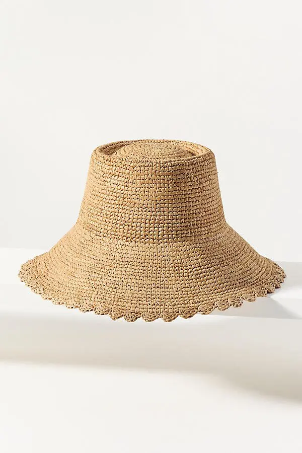 WYETH Scalloped Straw Bucket Hat - Natural