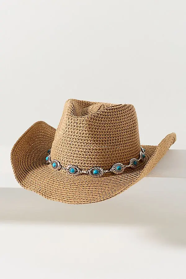 Anthropologie Concho-trim Cowboy Hat - Natural
