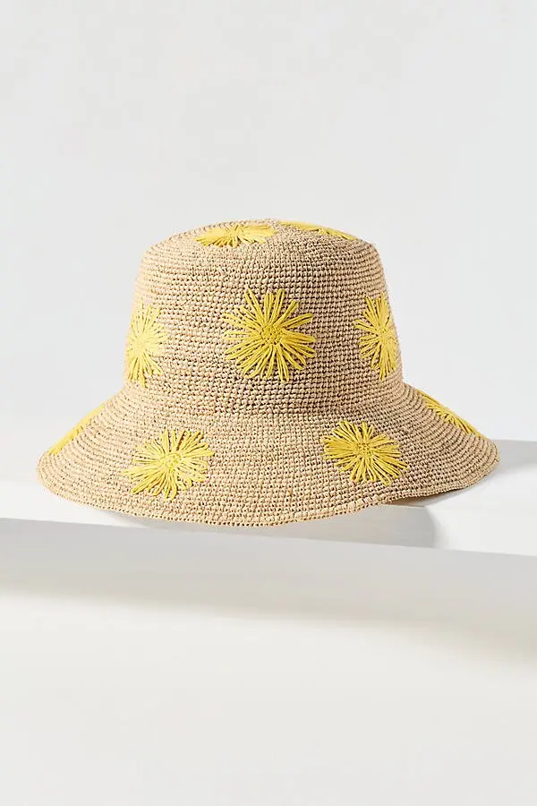 San Diego Hat Floral Embroidered Bucket Hat - Yellow