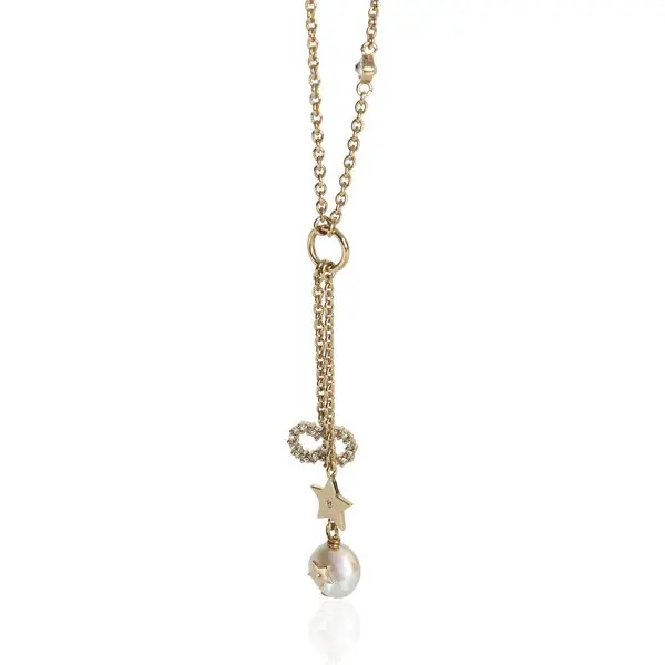 Dior Gold-plated Strass Cd & Faux Pearl Lariat Necklace - Gold_plated