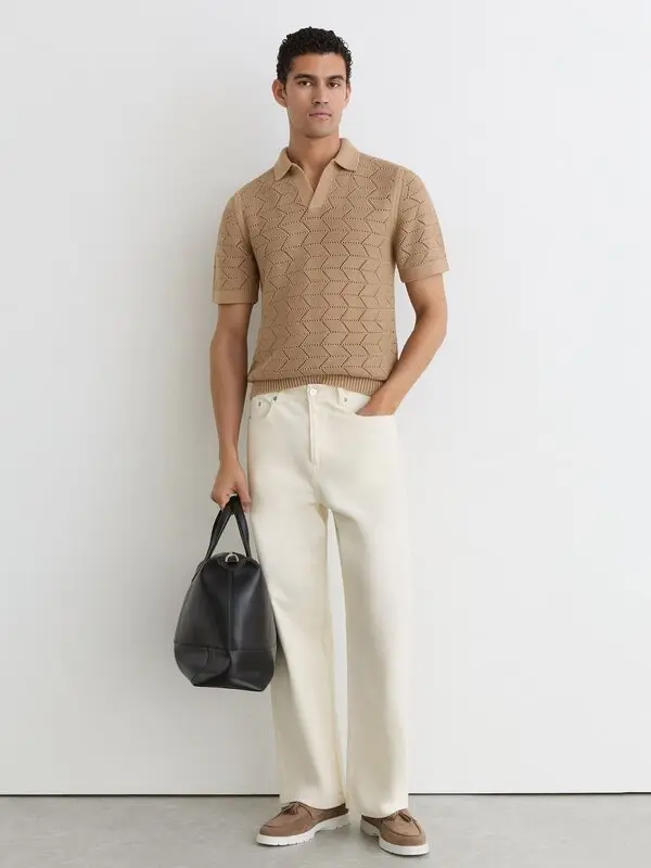 REISS Belford Pointelle-knit Open-collar Polo Jumper