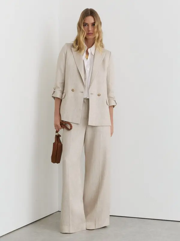 REISS Linen-blend Textured Double-breasted Blazer