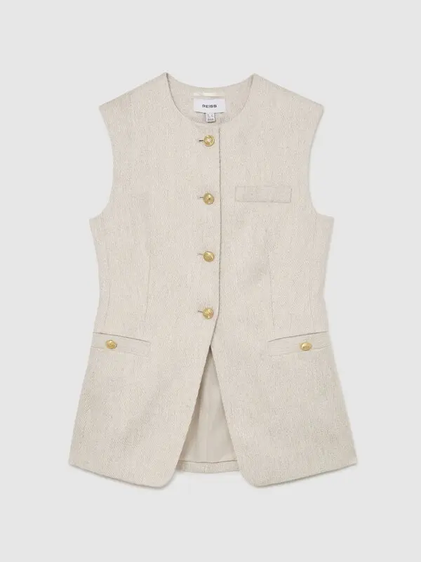 REISS Nolah Linen-blend Textured Long-line Waistcoat