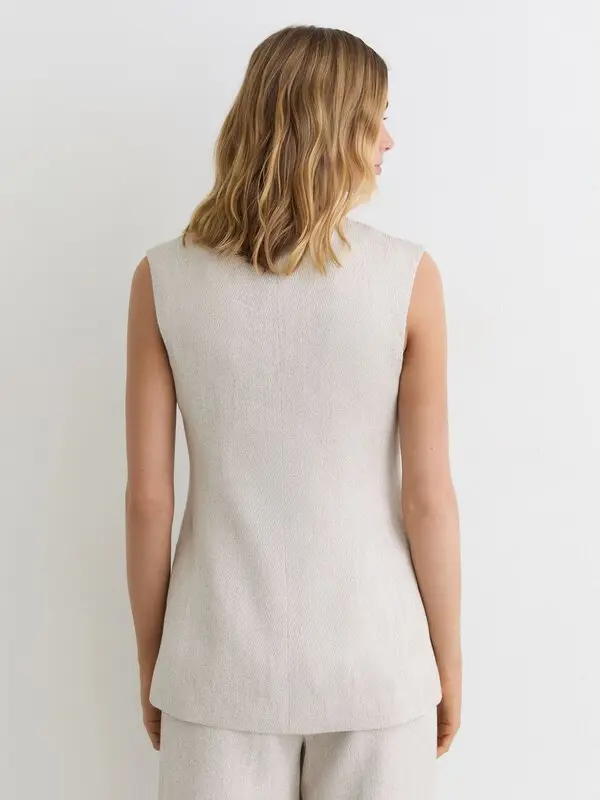 REISS Nolah Linen-blend Textured Long-line Waistcoat