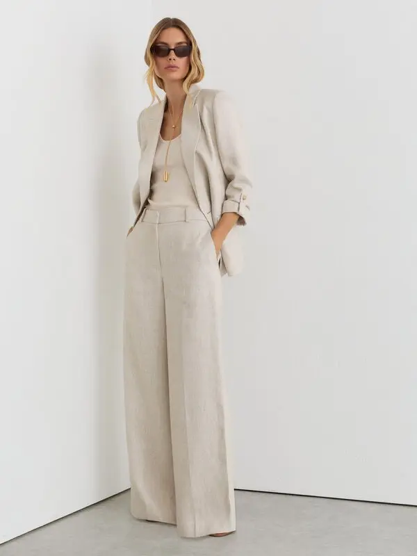 REISS Nolah Linen-blend Textured Wide-leg Trousers