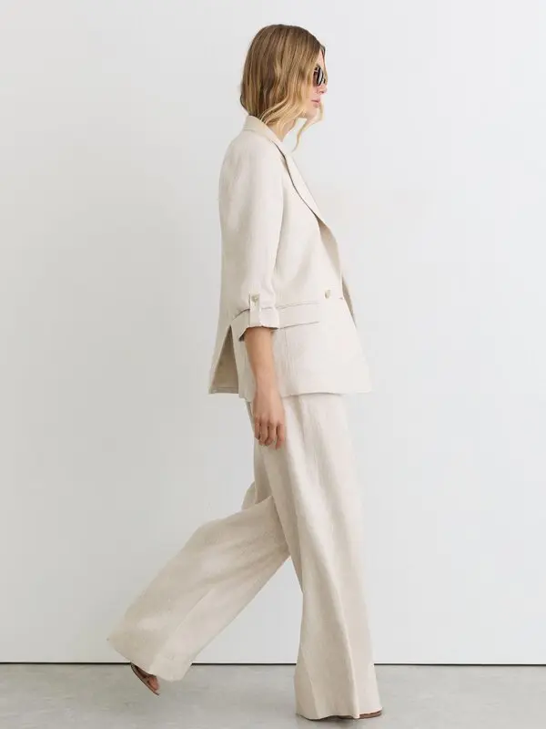 REISS Nolah Linen-blend Textured Wide-leg Trousers