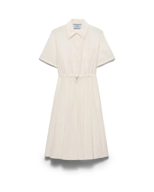 Prada Technical Pongé Fit And Flare Short-sleeved Dress - Neutral
