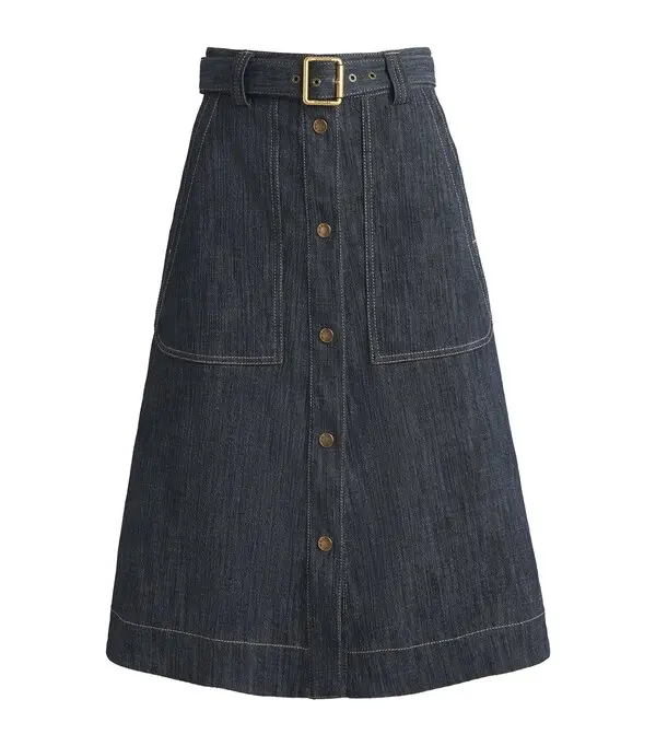 Moncler Denim Belted Midi Skirt - Blue