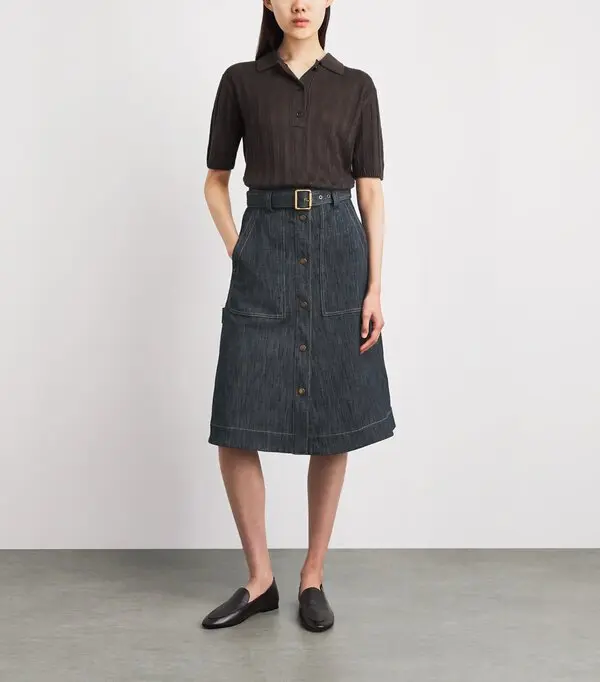 Moncler Denim Belted Midi Skirt - Blue