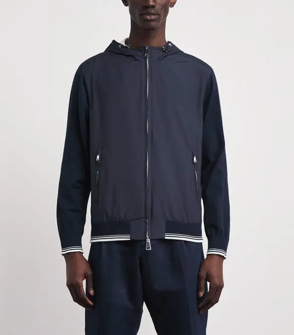 Paul & Shark Cotton Hybrid Hooded Bomber Jacket - Navy